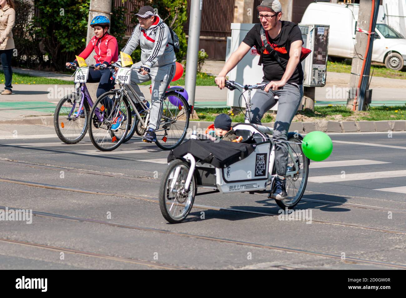 Timisoara, Romania - April 03, 2016: People riding their bicycles at ...