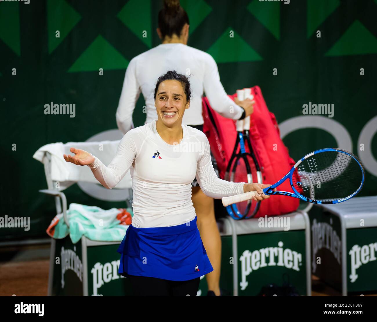 Martina Trevisan of Italy in action against Maria Sakkari of Greece ...