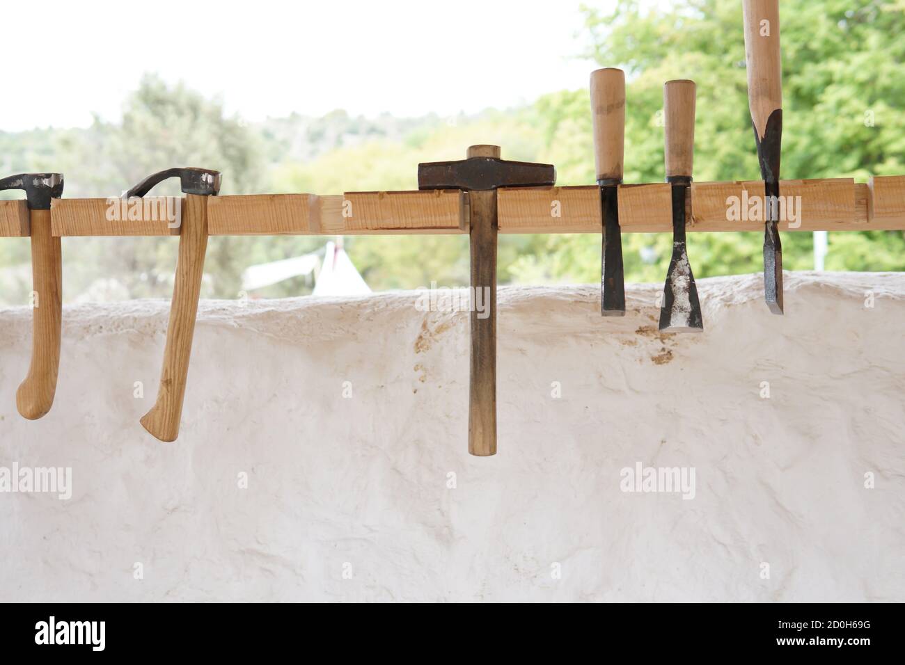 Carpenter's tools to work with wood white Stock Photo - Alamy