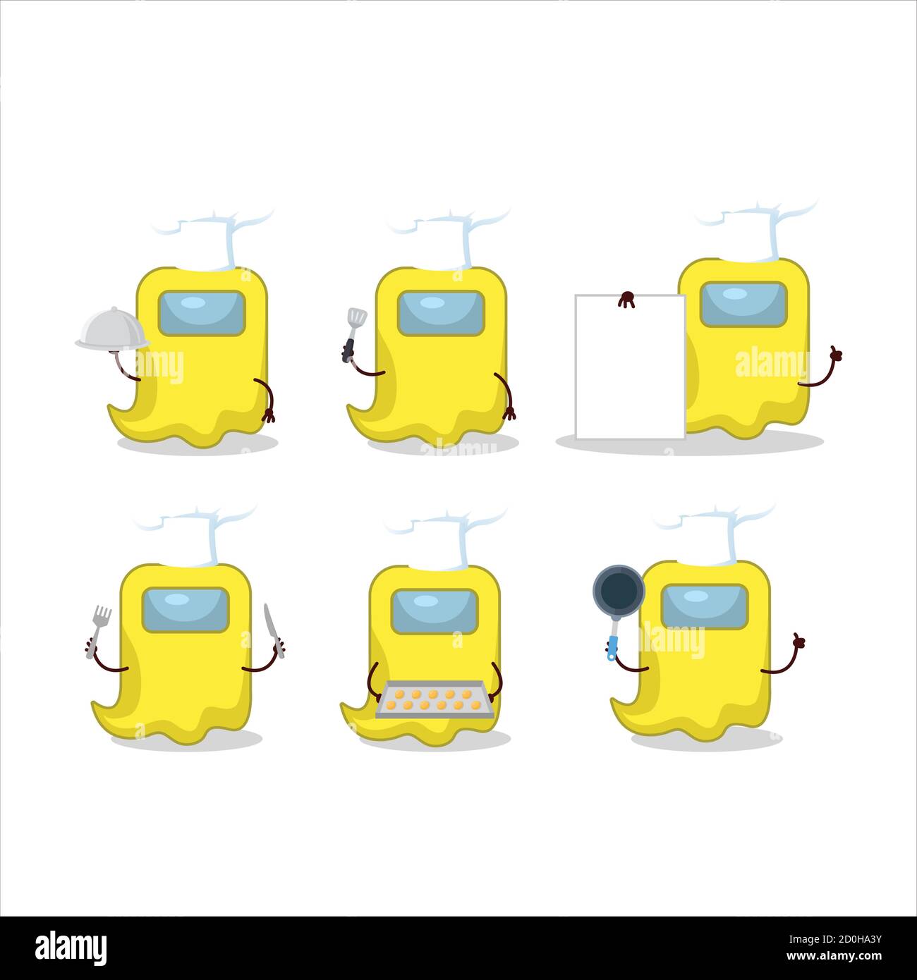 Cartoon character of ghost among us yellow with various chef emoticons ...