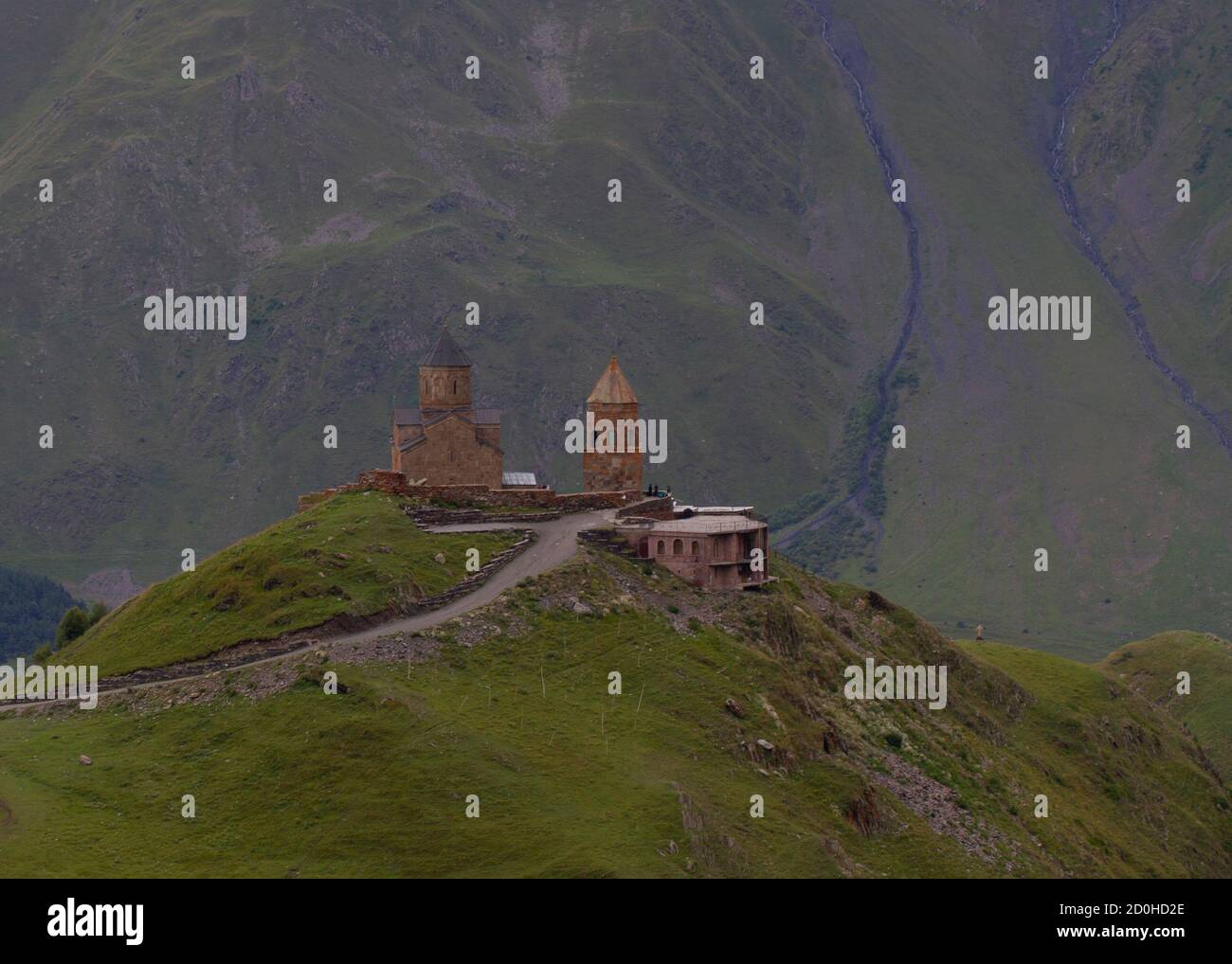 View of Gergeti Trinity Church in the Caucasus mountains. Georgia Stock ...
