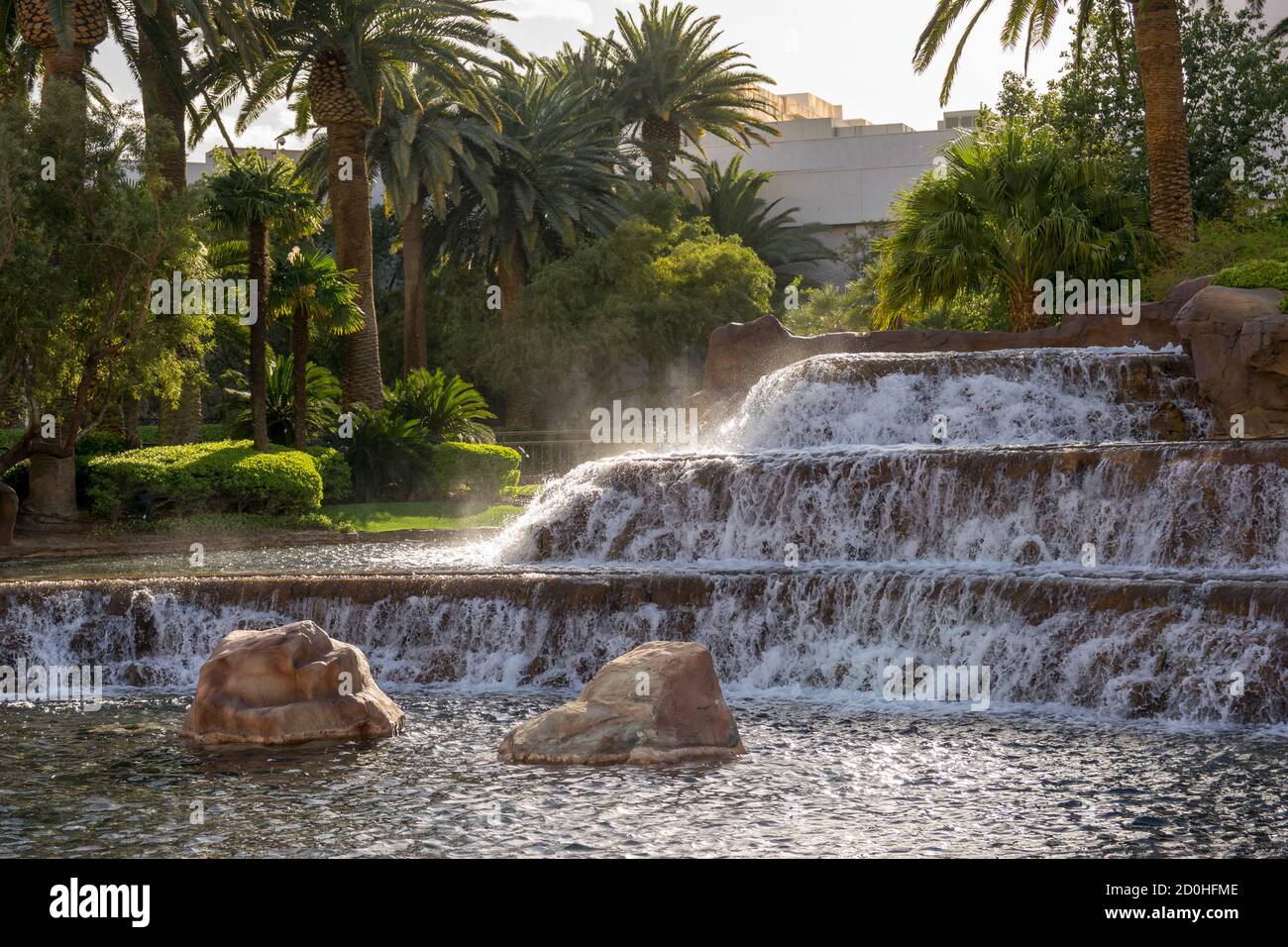Model waterfall built to decorate buildings, places like hotels or ...