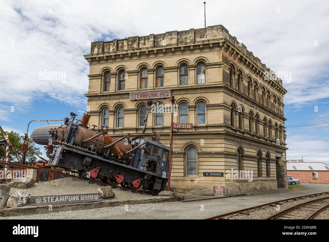 Oamaru, Otago, New Zealand: The Steampunk Headquarters at the entrance ...
