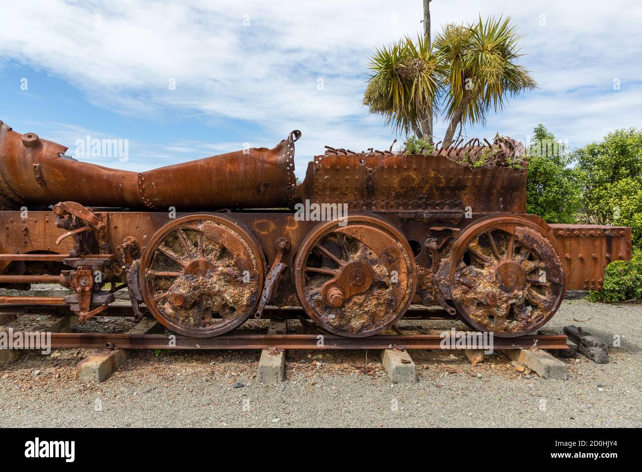 The heavily corroded boiler of a steam locomotive, waiting for ...