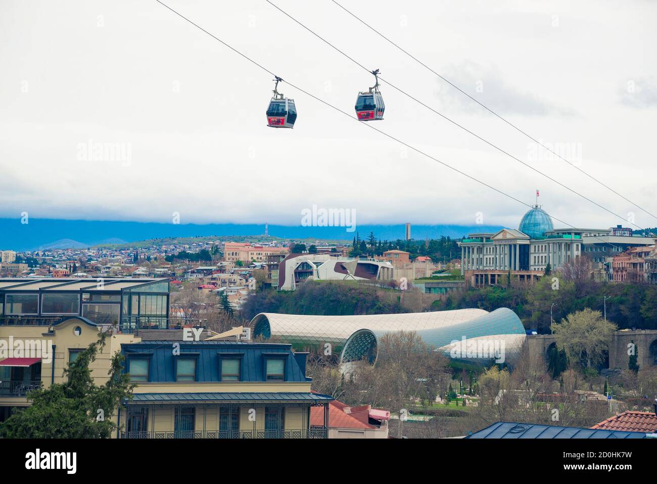 TBILISI, GEORGIA - 30 MARCH 2018: Aerial Cable Car. Cable car connects ...