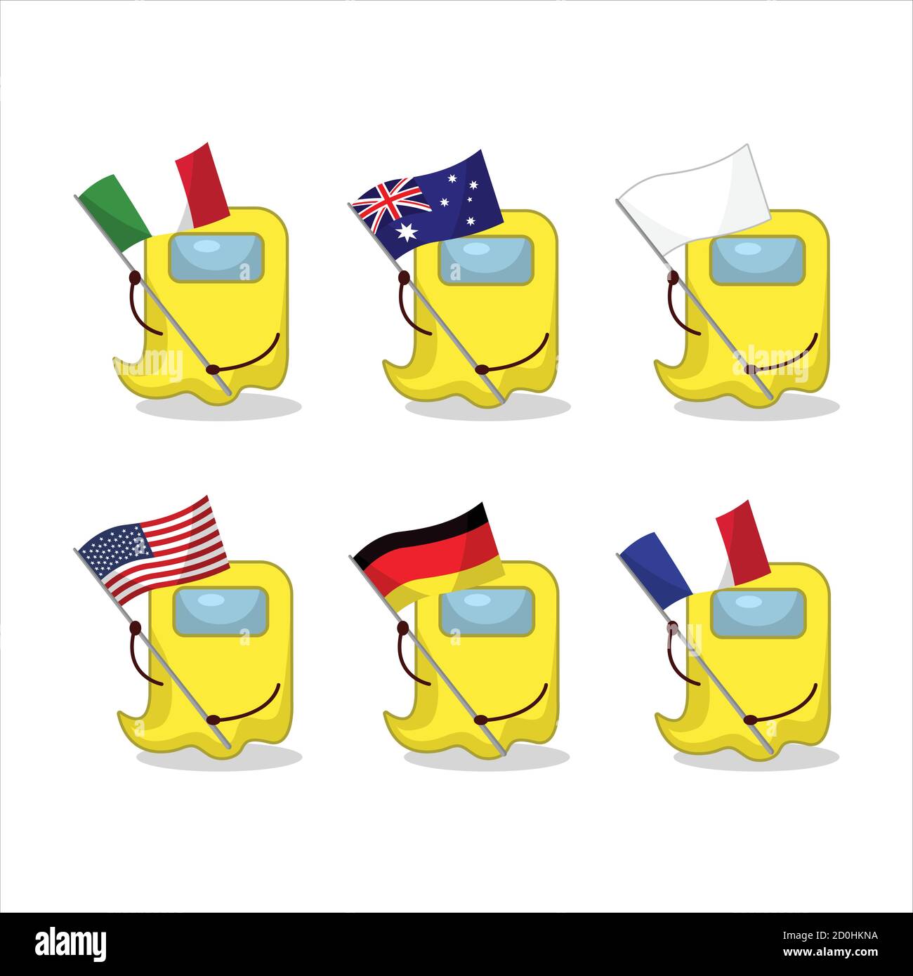 ghost among us yellow cartoon character bring the flags of various ...