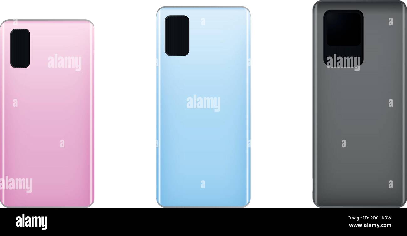 Pink, soft rose, sky blue, gray color mobile phone icon isolated on ...