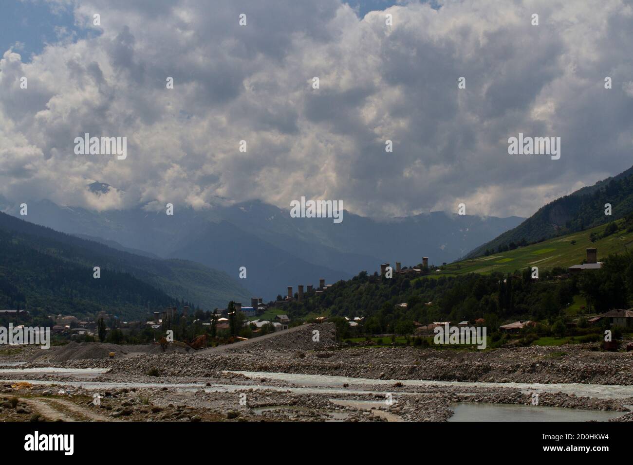 Mestia valley with traditional old georgian towers hi-res stock ...