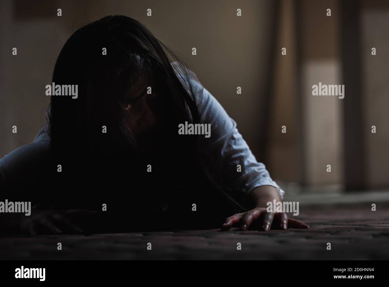 Female zombie in blood. Asian Woman ghost with blood. Horror scary fear ...