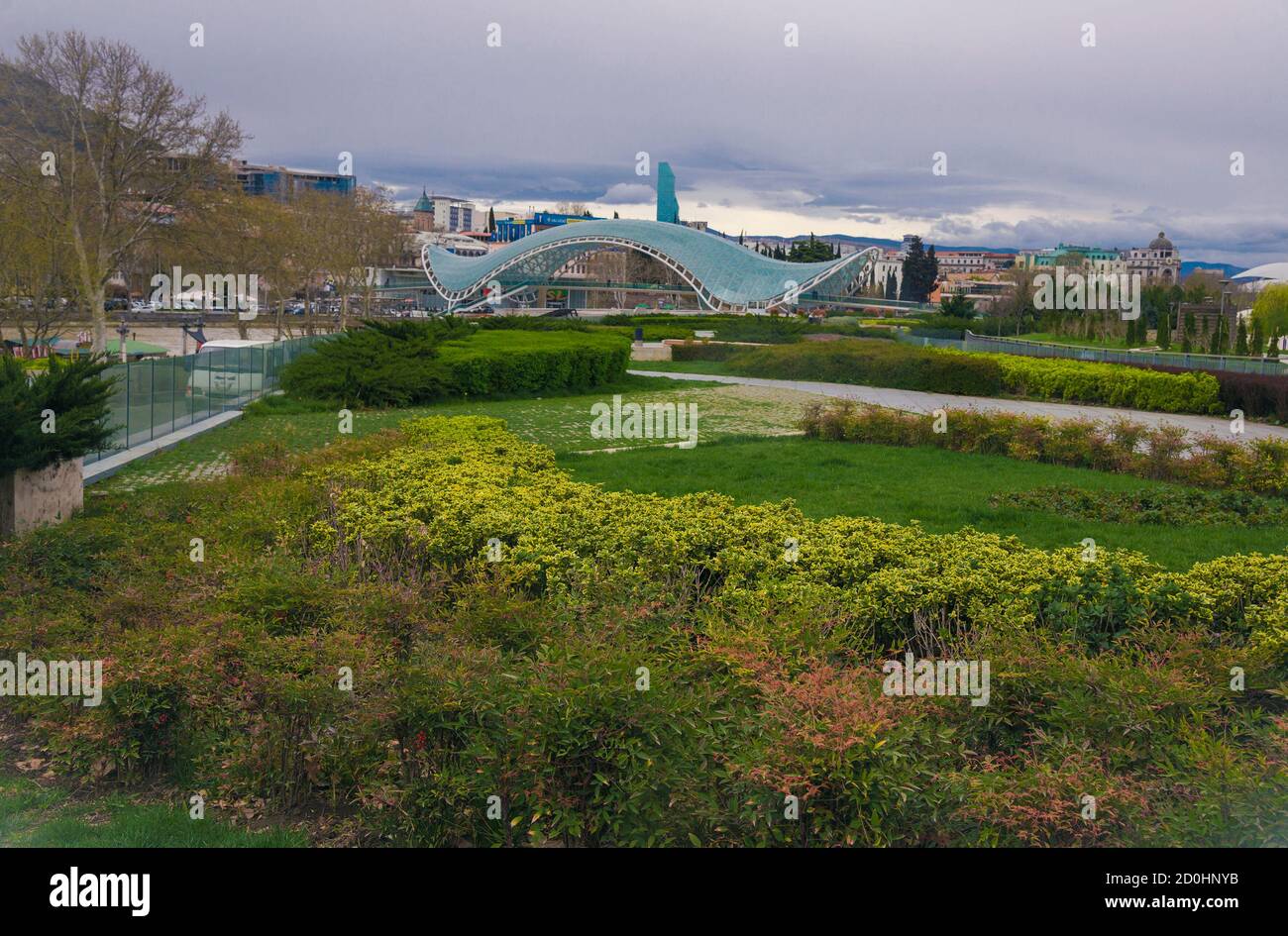 TBILISI, GEORGIA - MARCH 30, 2018: Bridge of Peace. The bow-shaped ...