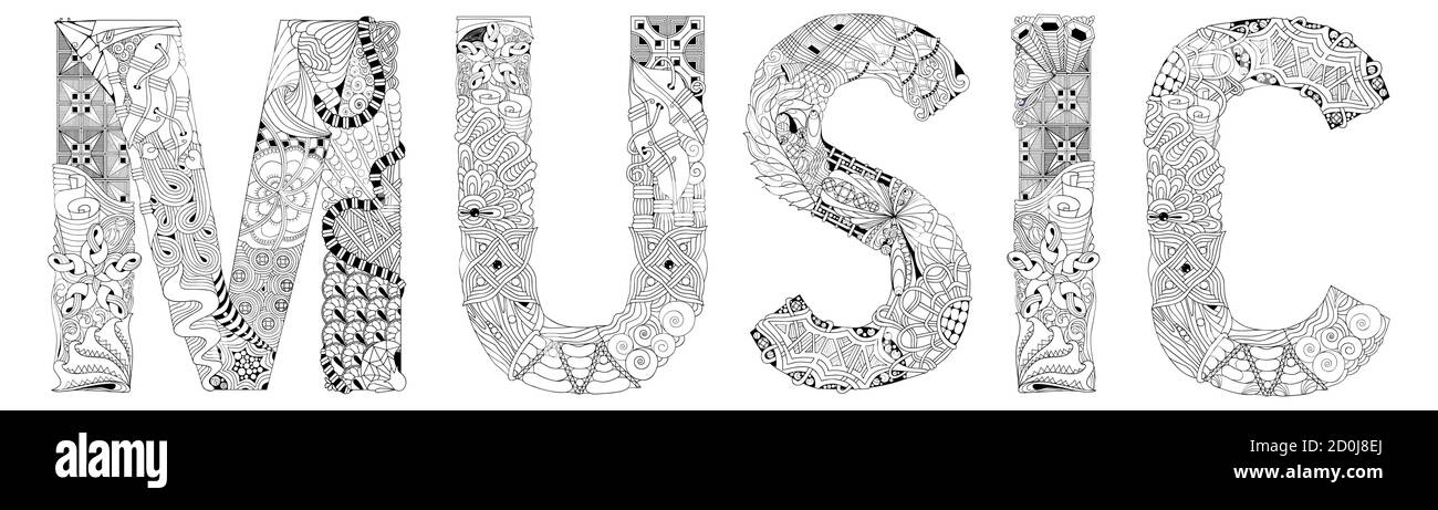 Word music. Vector decorative zentangle object for coloring Stock ...