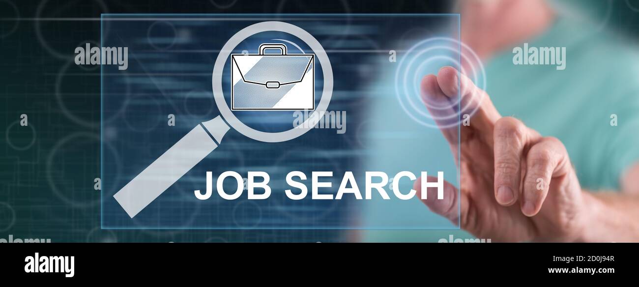 Man touching a job search concept on a touch screen with his finger ...