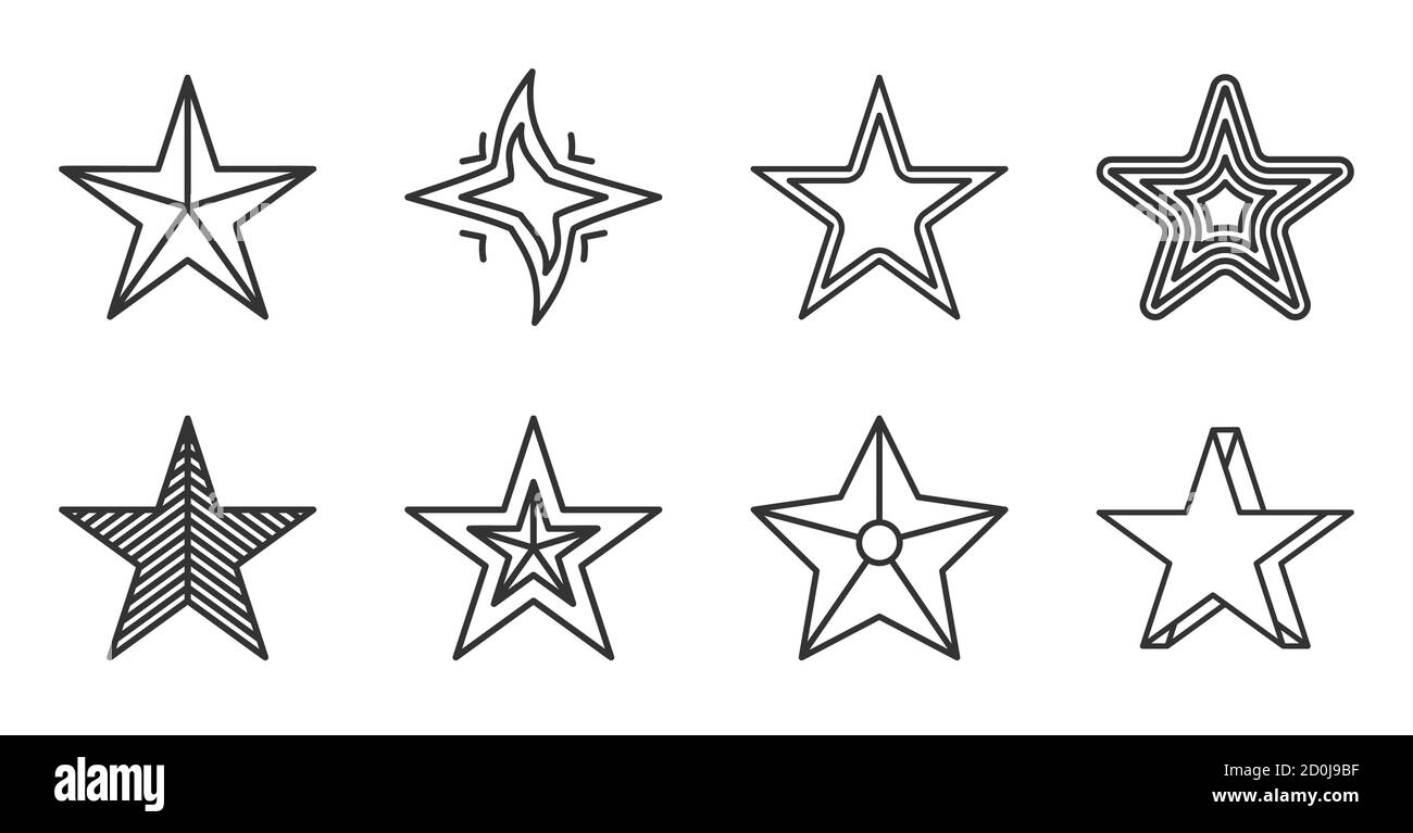 Set of black line star icon. Symbol starry magic, night sky. Template ...