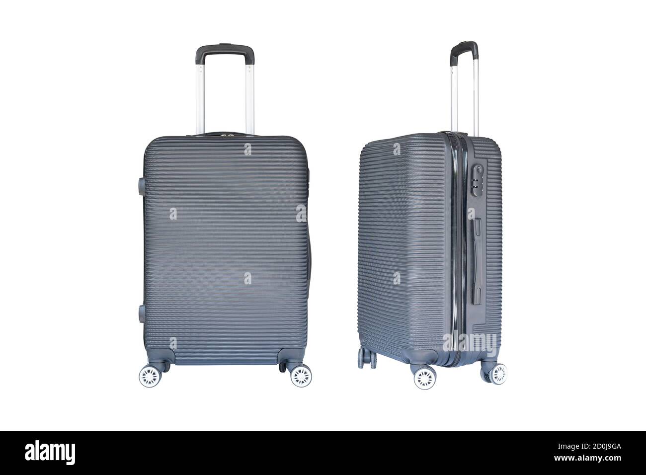 Beautiful gray color travel luggage front view and side view isolated ...