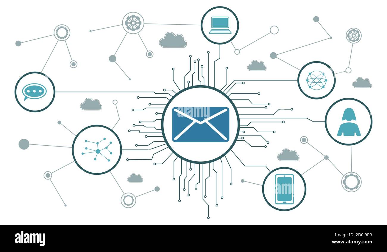 Concept of email sending with connected icons Stock Photo - Alamy