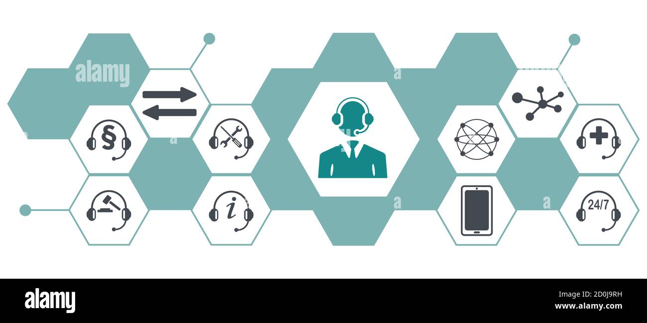 Concept of phone support with connected icons Stock Photo - Alamy