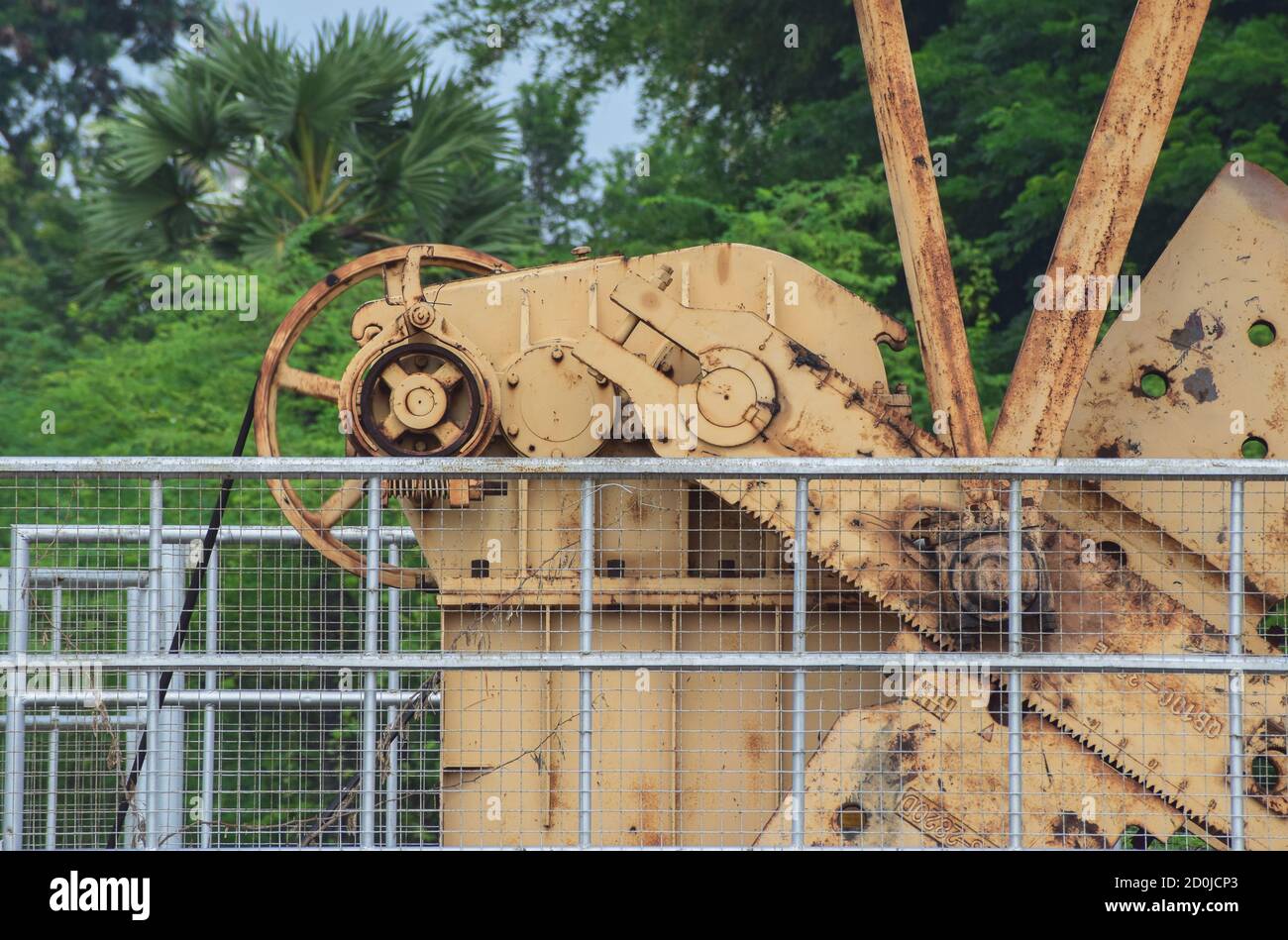 close-up of old rusty pump jack machinery extracting crude oil and ...