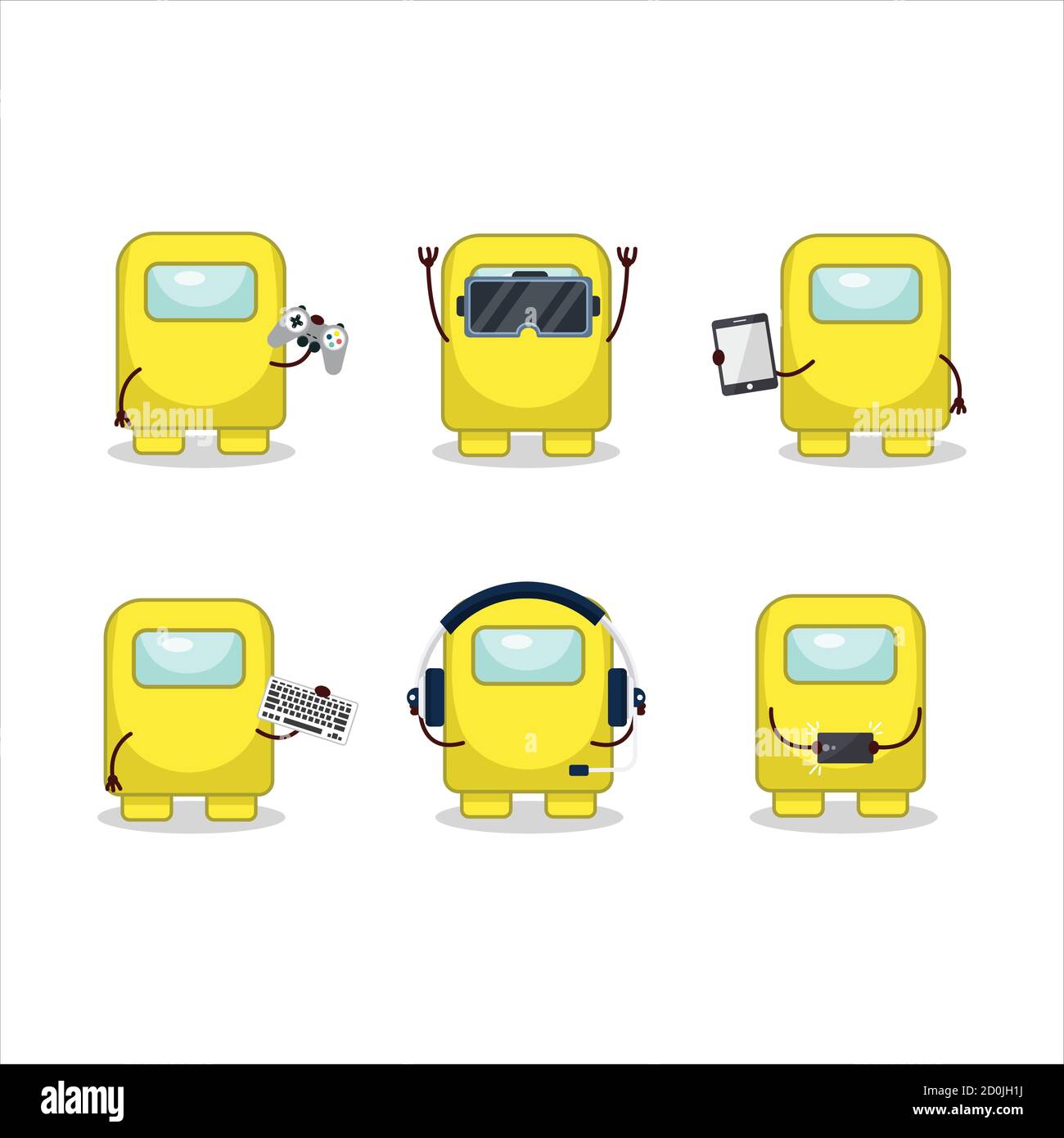 Among us yellow cartoon character are playing games with various cute ...