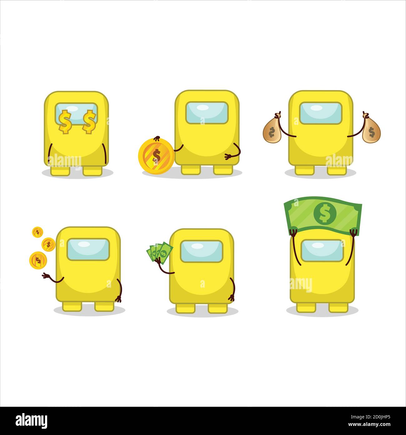 Among us yellow cartoon character with cute emoticon bring money Stock ...