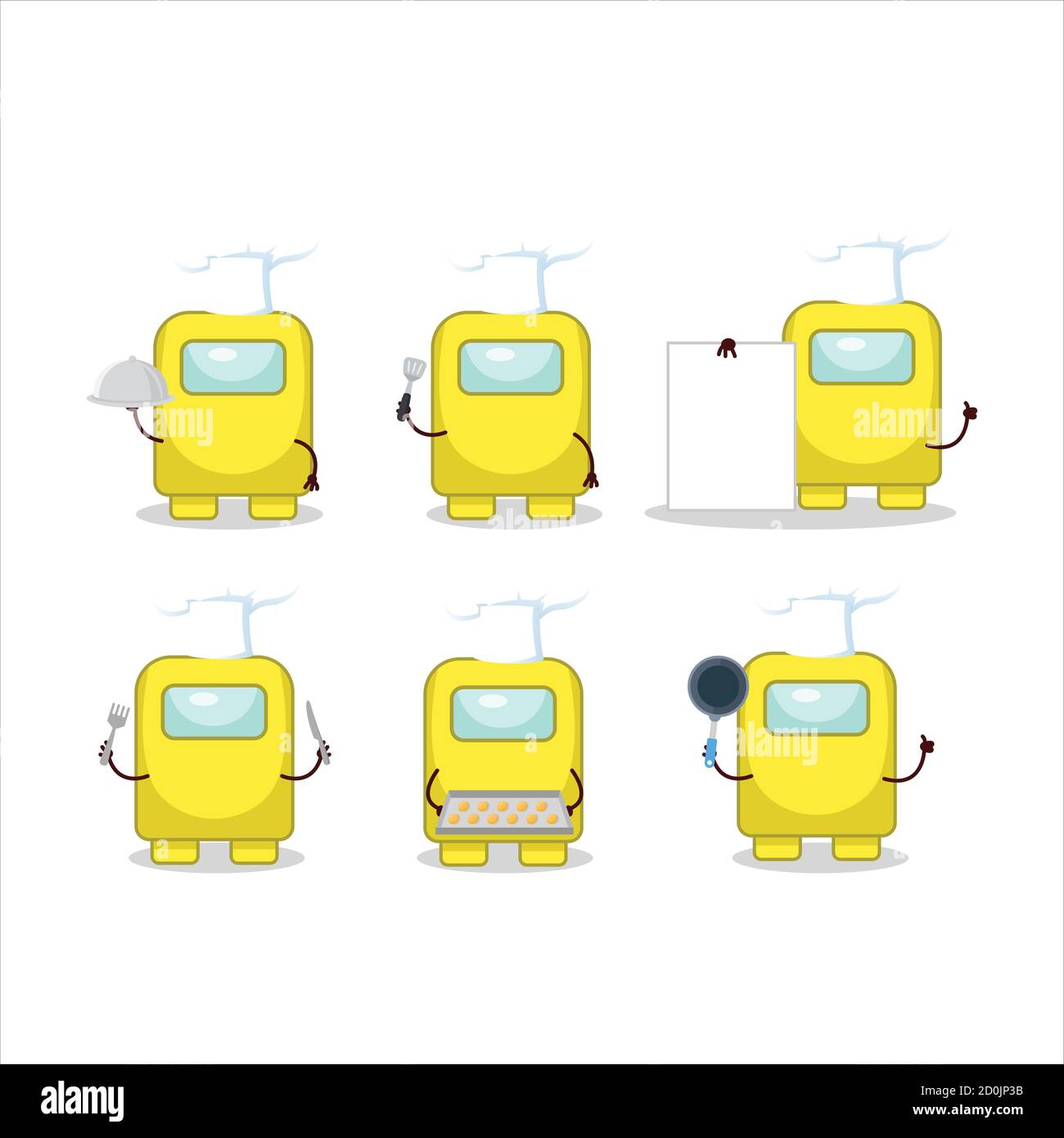 Cartoon character of among us yellow with various chef emoticons Stock ...