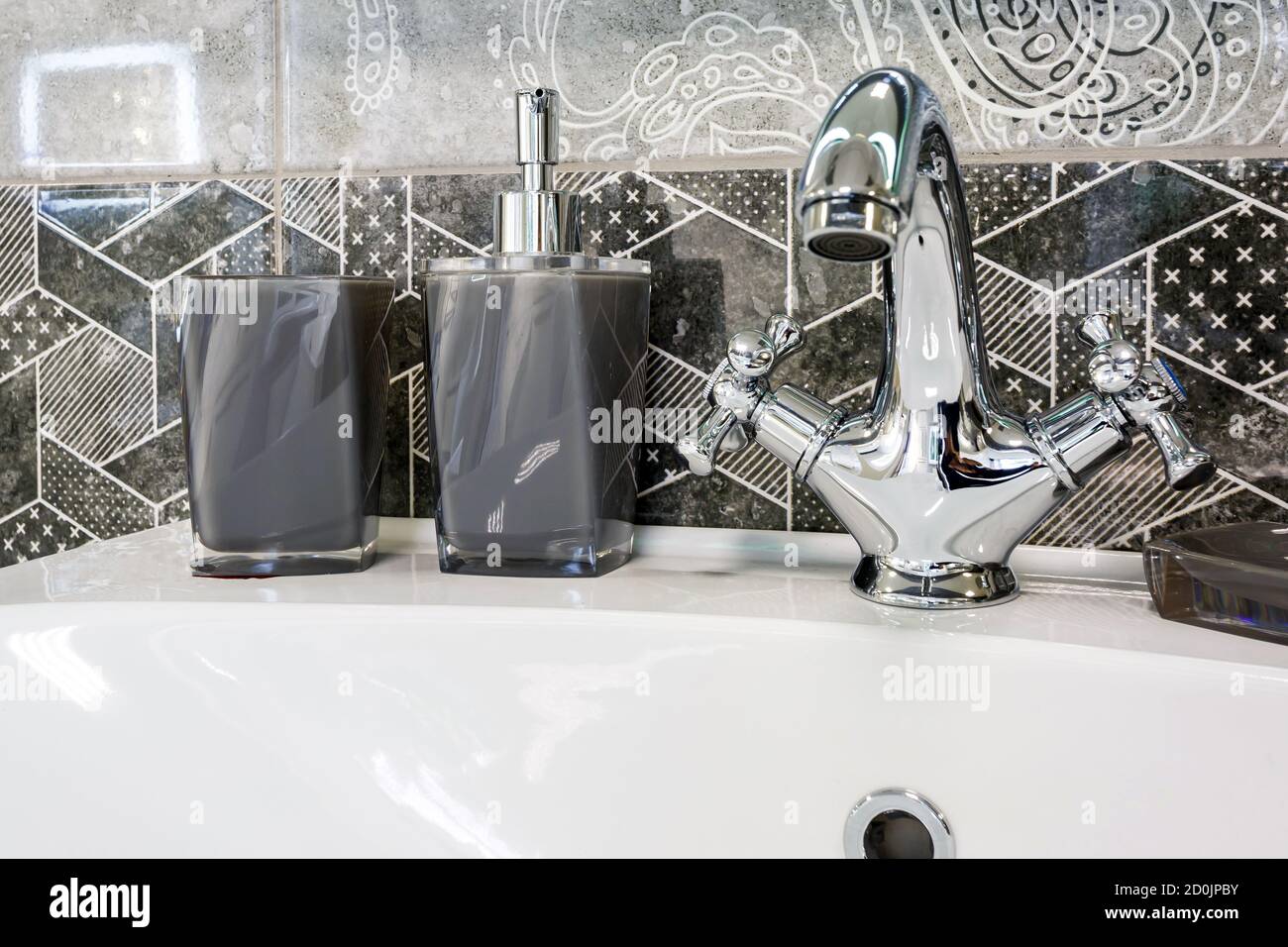 Ceramic Water tap sink with faucet with soap and shampoo dispensers in ...