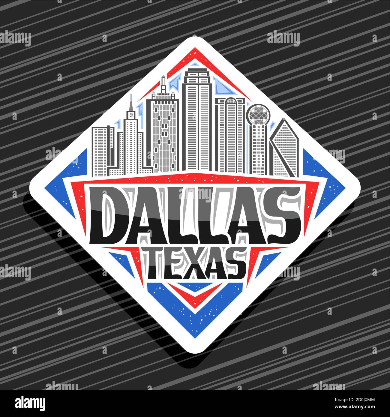 Vector logo for Dallas, white rhombus road sign with illustration of ...