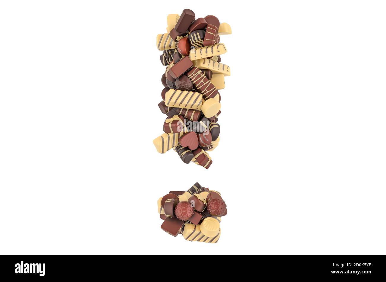 Exclamation point from chocolate candies. 3D rendering isolated on ...
