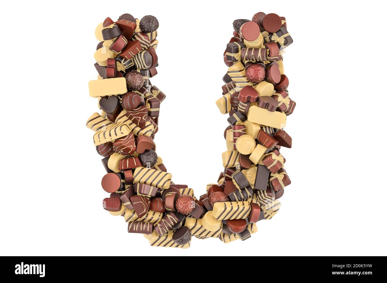 Letter U from chocolate candies. 3D rendering isolated on white ...