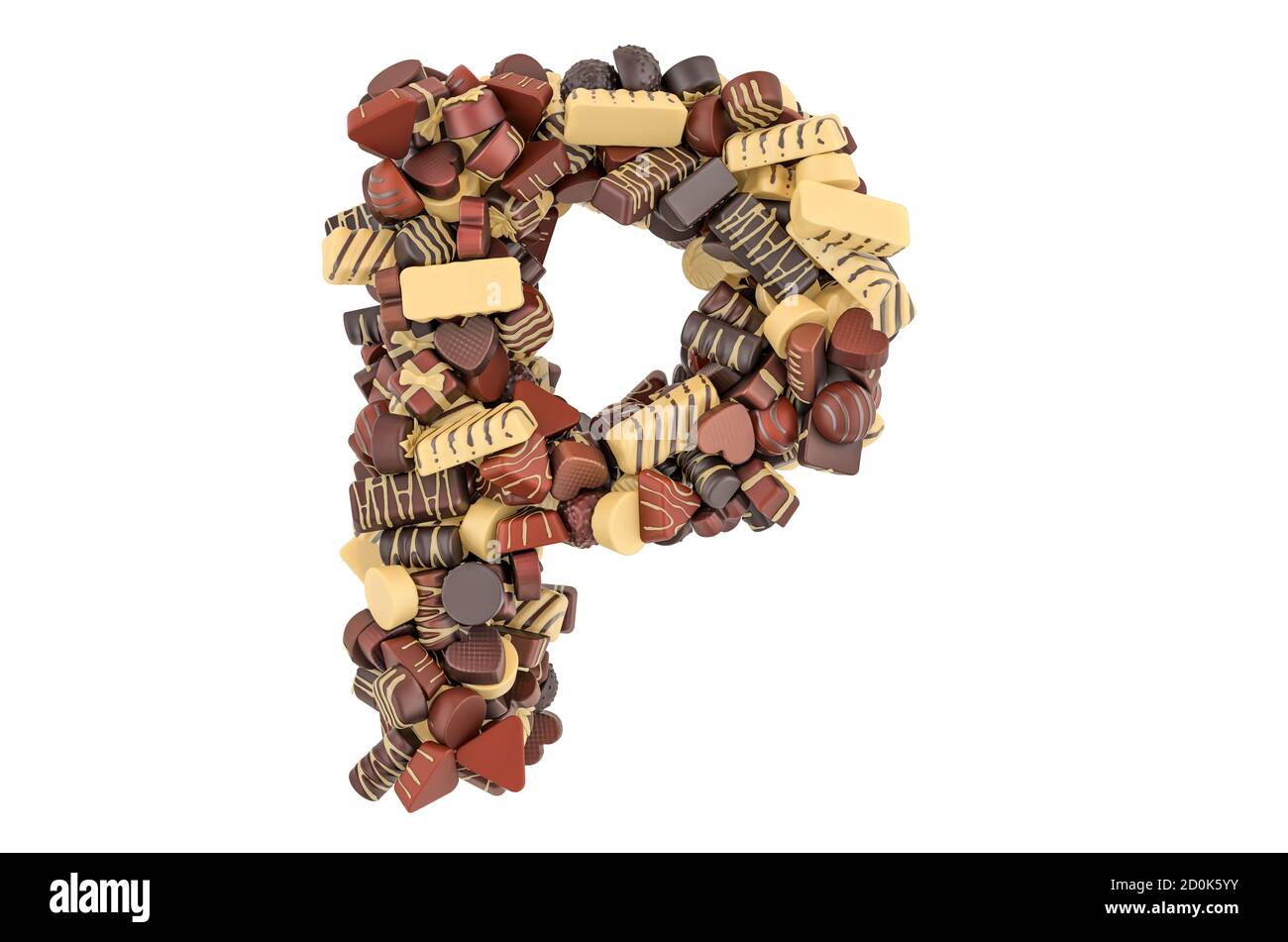 Letter P from chocolate candies. 3D rendering isolated on white ...