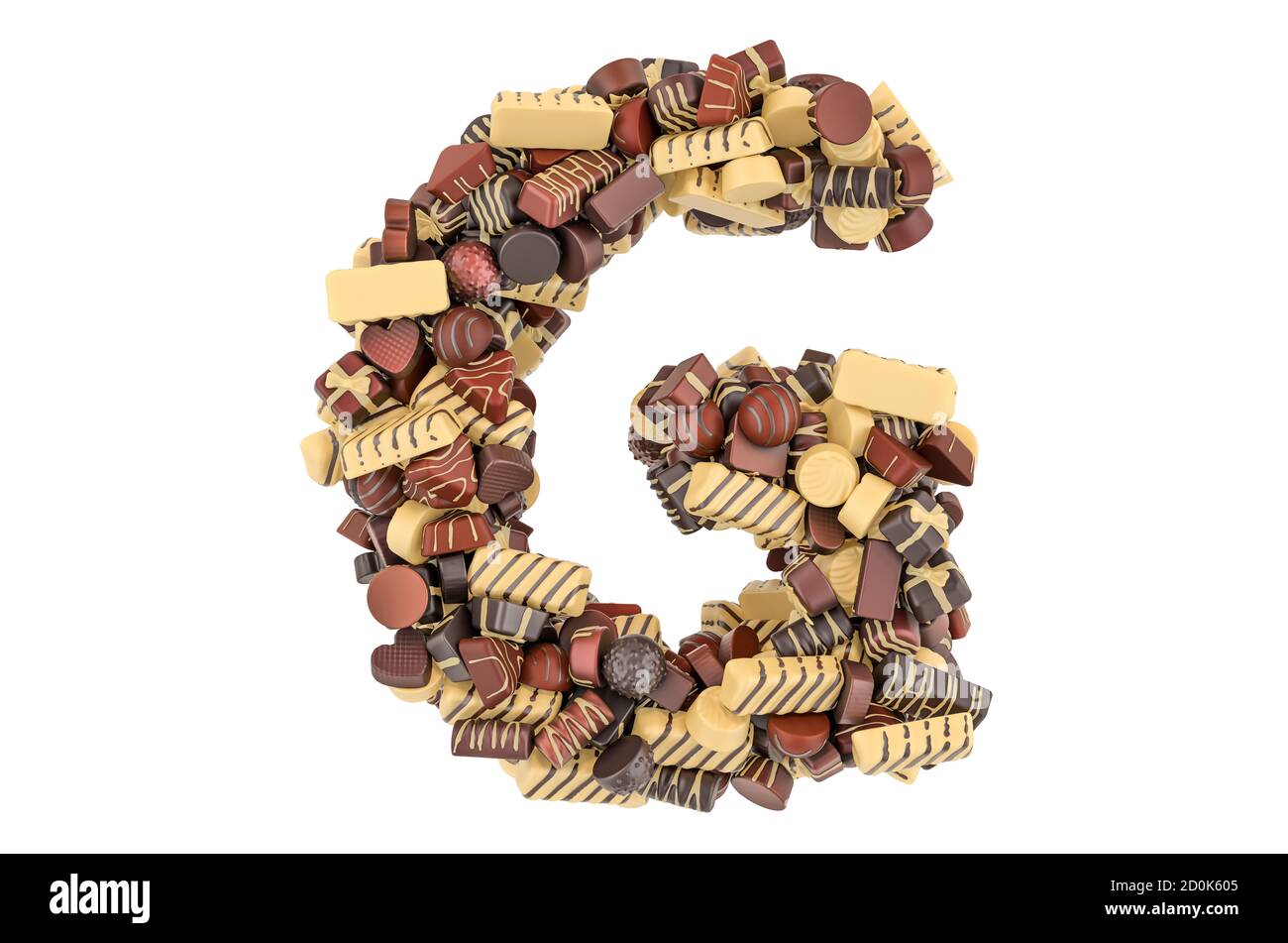 Letter G from chocolate candies. 3D rendering isolated on white ...