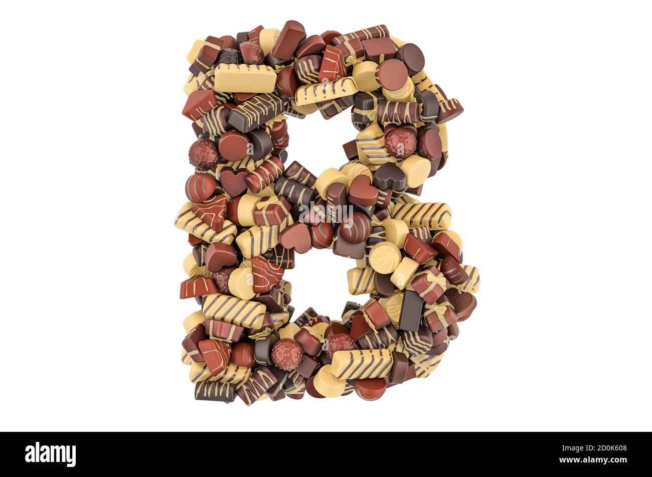 Letter B from chocolate candies. 3D rendering isolated on white ...