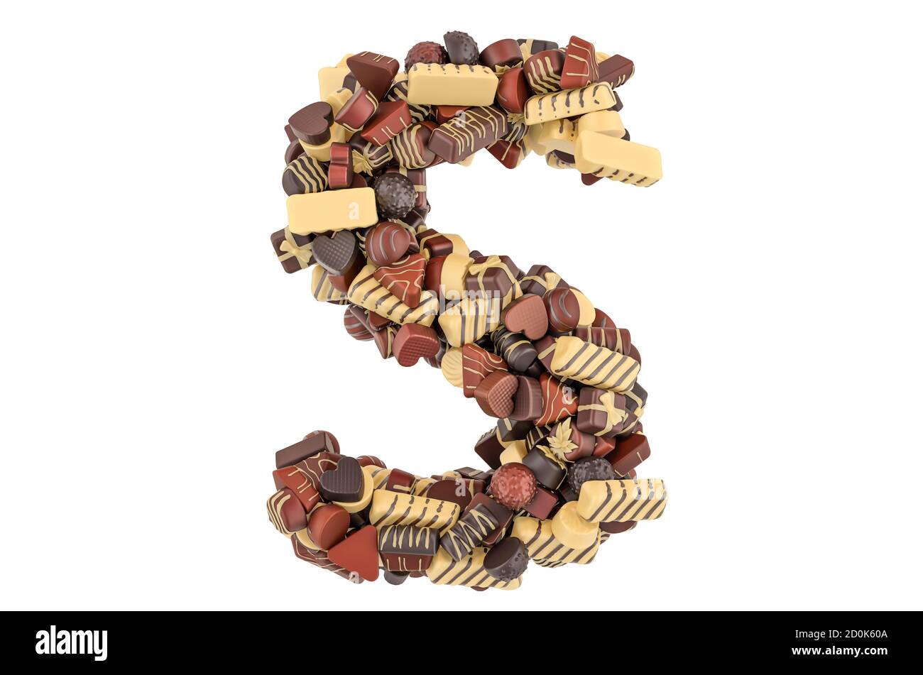 Letter S from chocolate candies. 3D rendering isolated on white ...