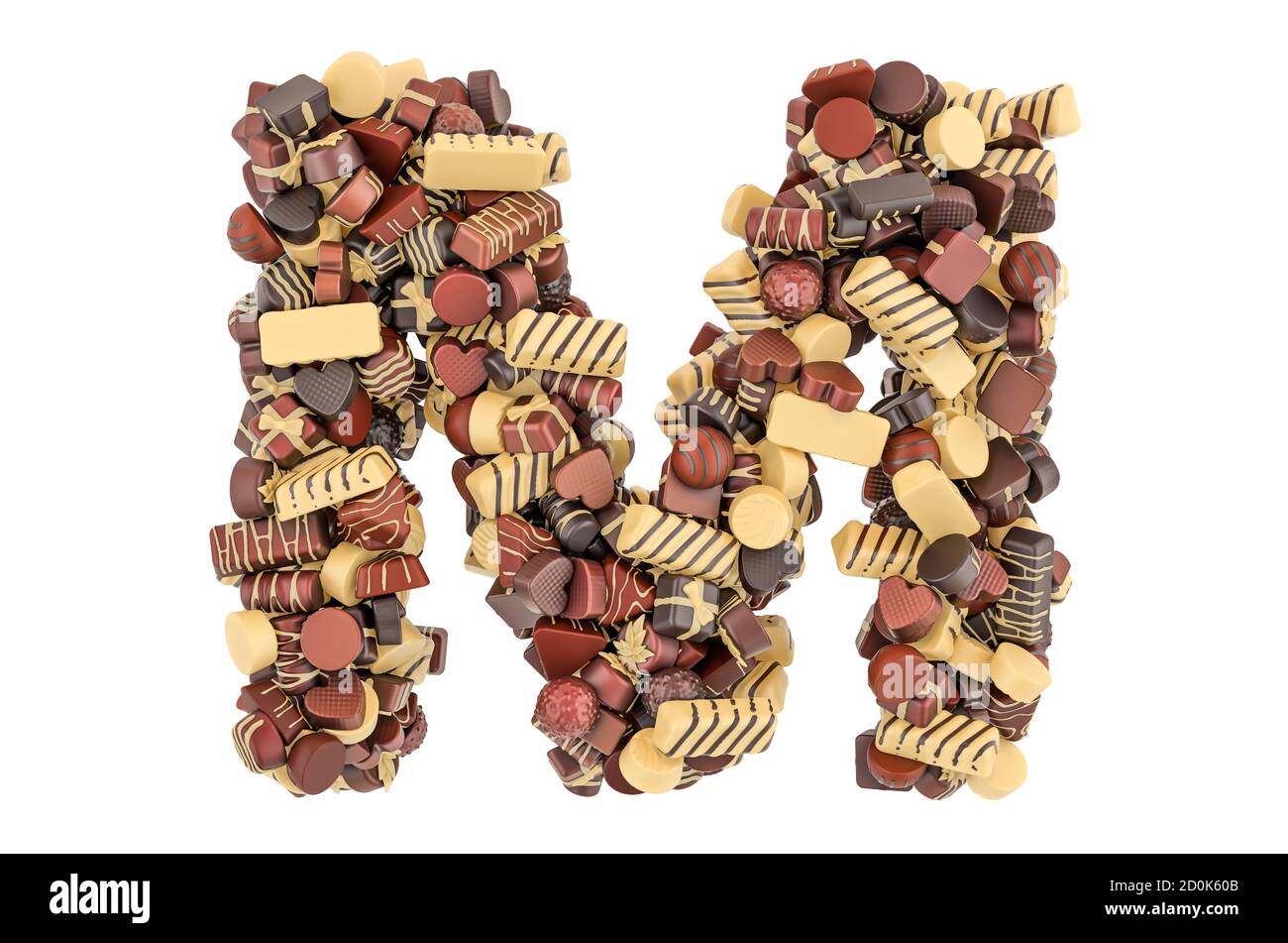 Letter M from chocolate candies. 3D rendering isolated on white ...