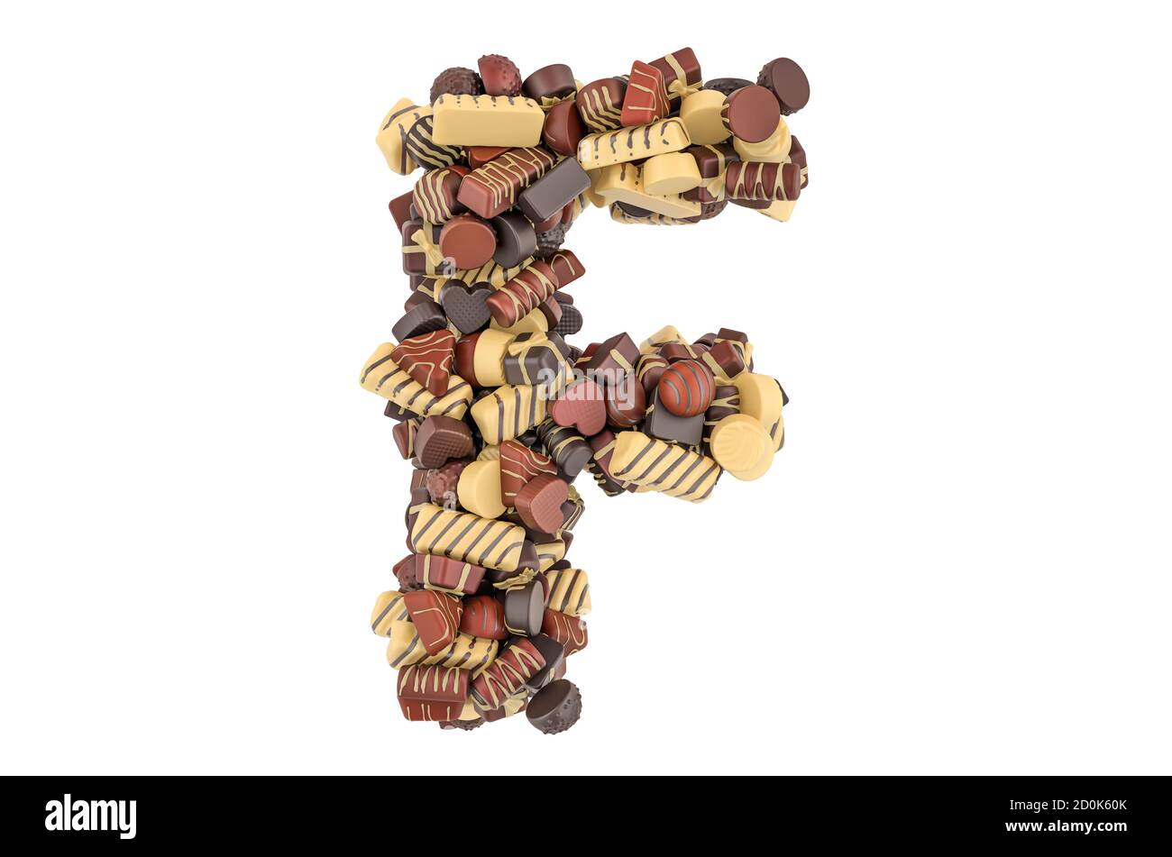 Letter F from chocolate candies. 3D rendering isolated on white ...