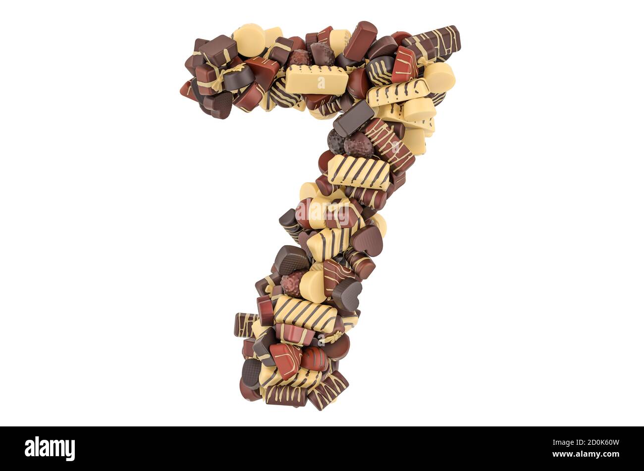 Number 7 from chocolate candies. 3D rendering isolated on white ...