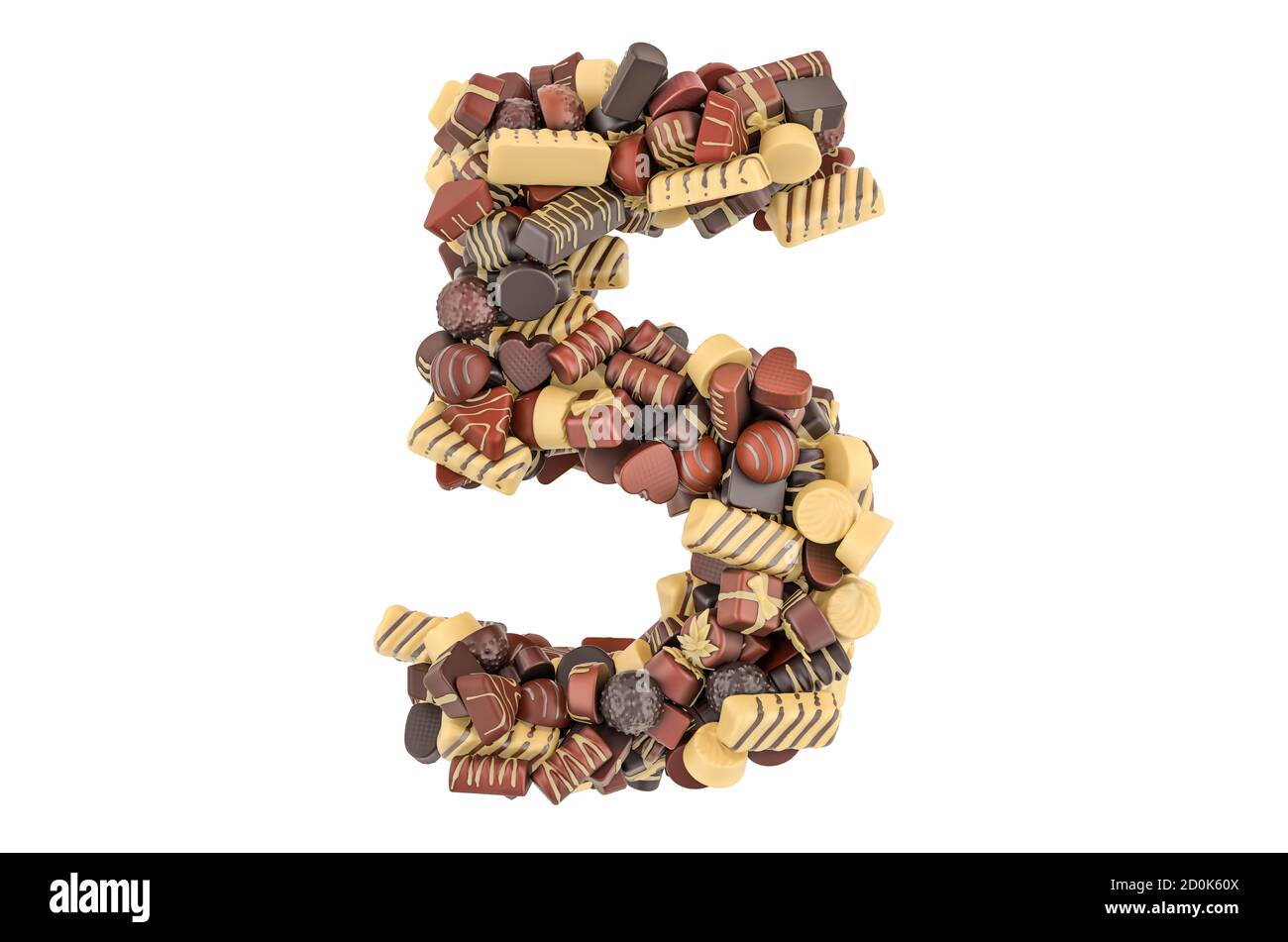 Number 5 from chocolate candies. 3D rendering isolated on white ...