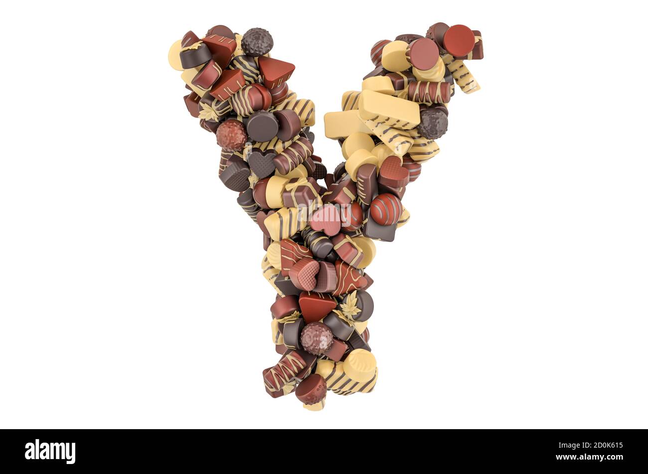 Letter Y from chocolate candies. 3D rendering isolated on white ...