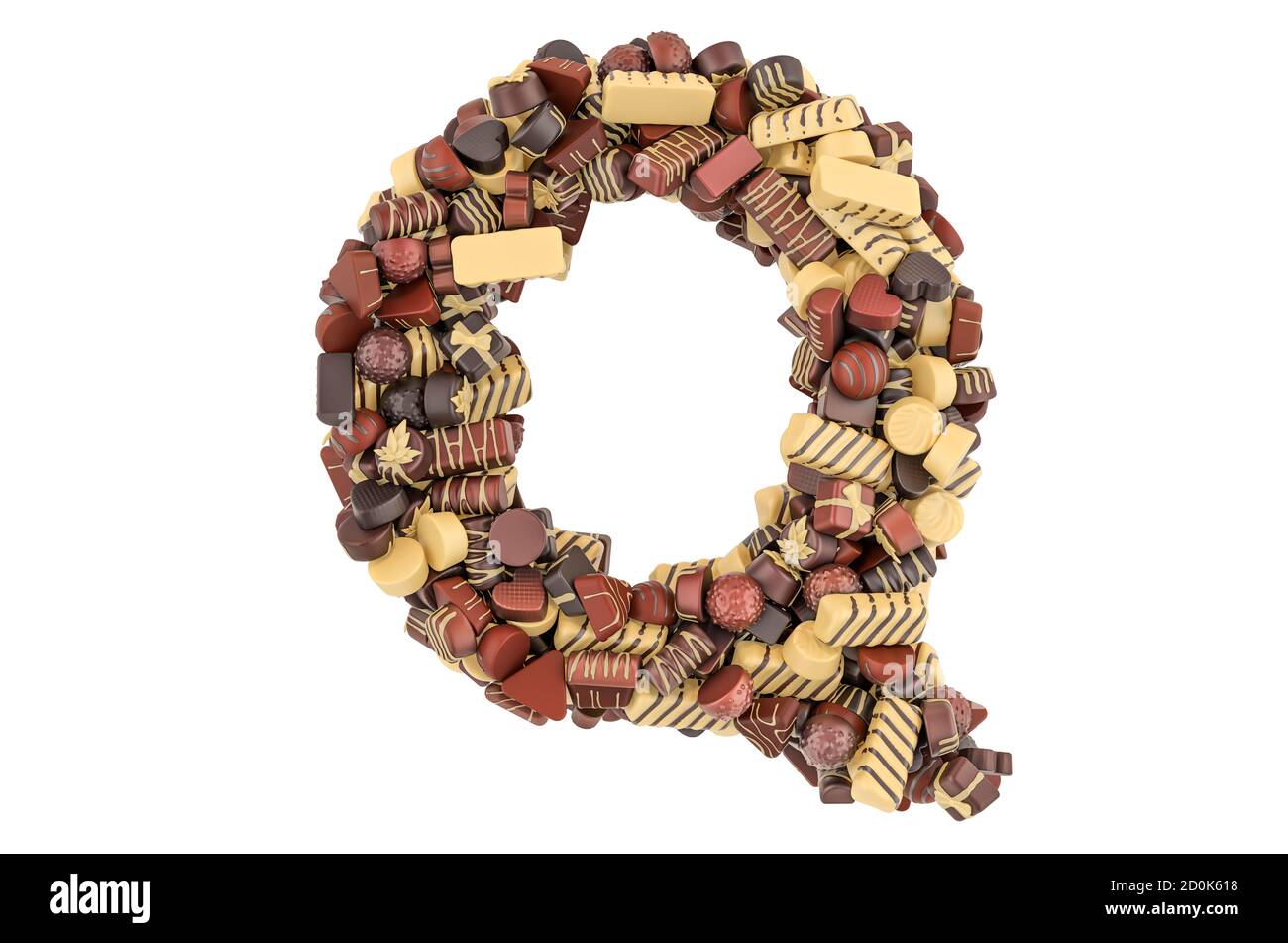 Letter Q from chocolate candies. 3D rendering isolated on white ...
