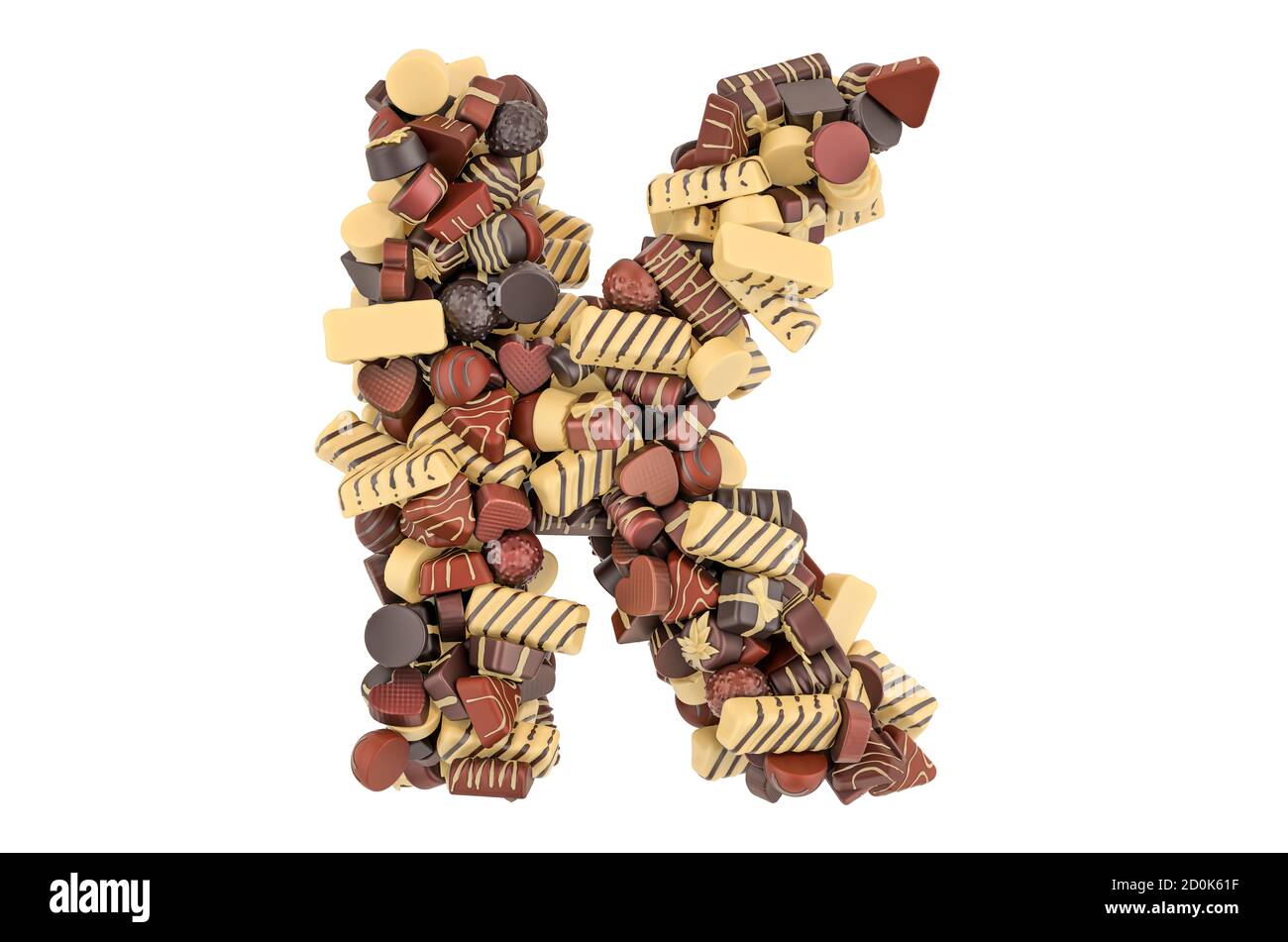 Letter K from chocolate candies. 3D rendering isolated on white ...