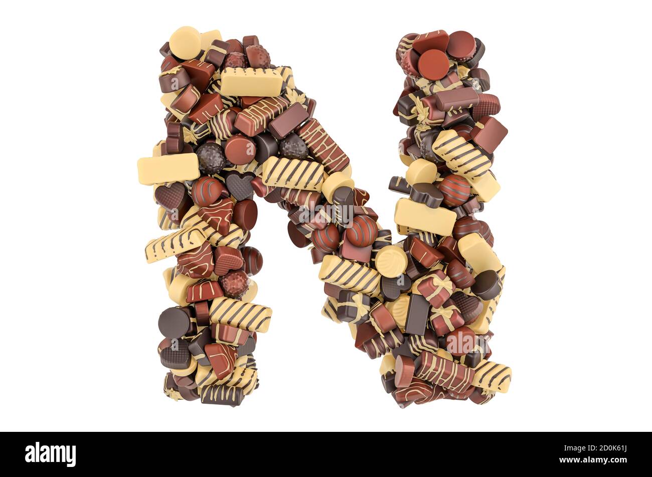 Letter N from chocolate candies. 3D rendering isolated on white ...