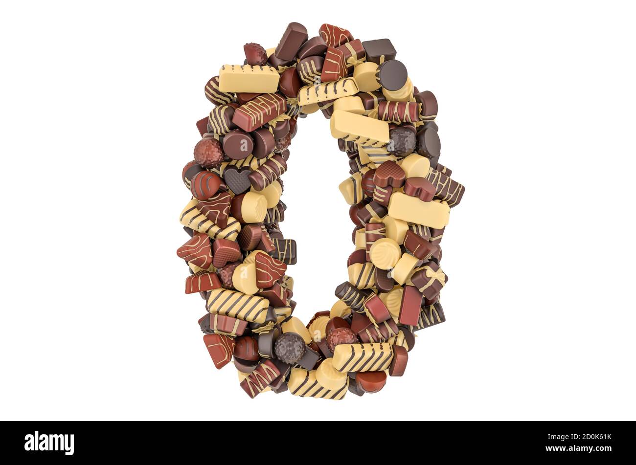 Number 0 from chocolate candies. 3D rendering isolated on white ...