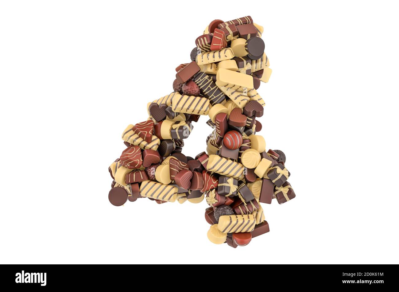 Number 4 from chocolate candies. 3D rendering isolated on white ...