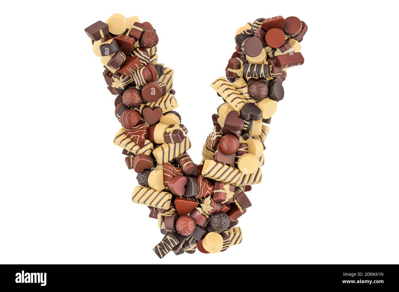Letter V from chocolate candies. 3D rendering isolated on white ...