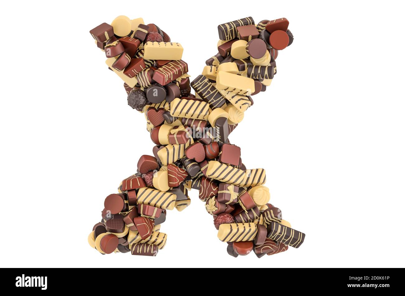 Letter X from chocolate candies. 3D rendering isolated on white ...