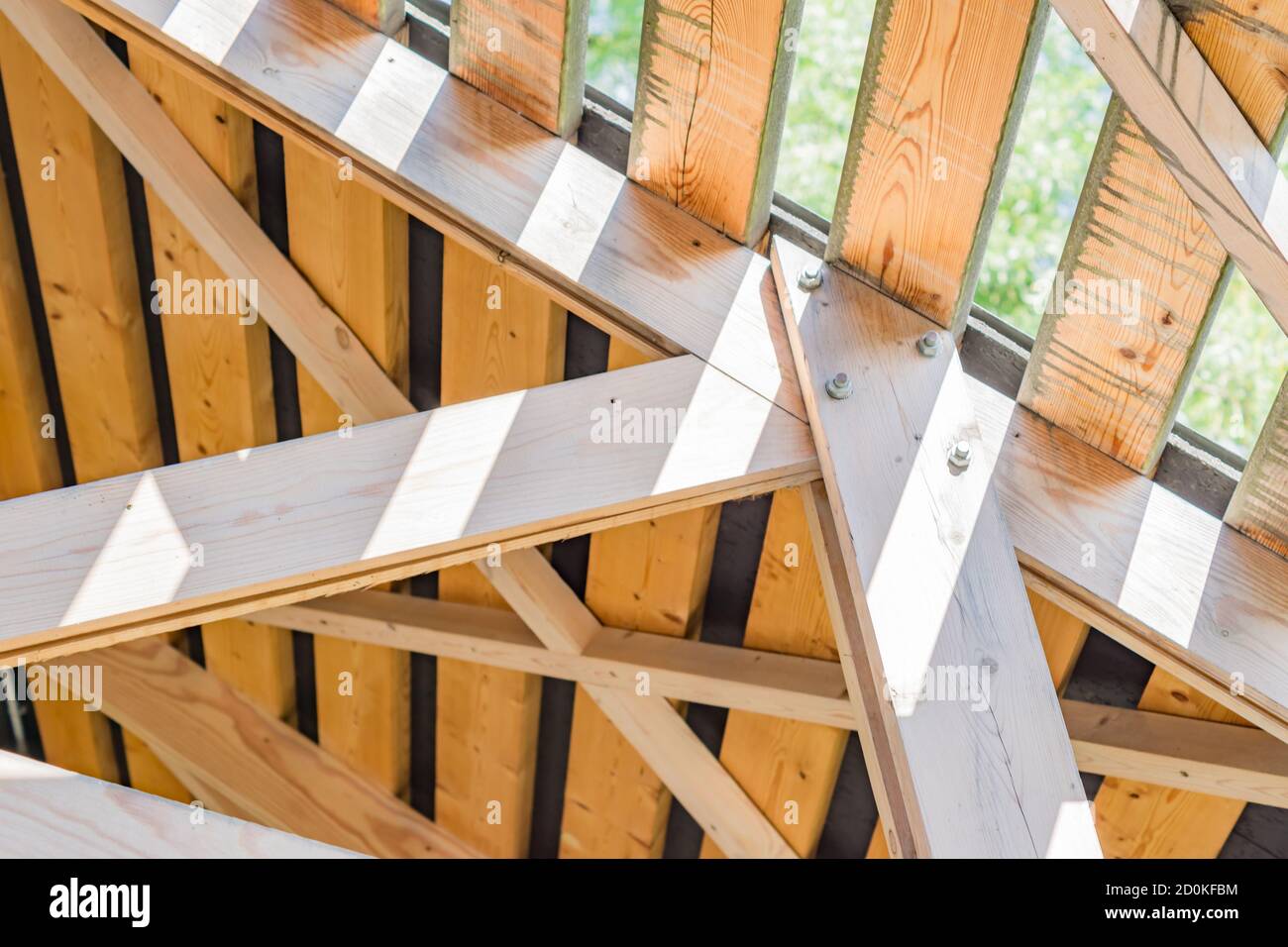Bottom view of the wooden roof construction Stock Photo - Alamy