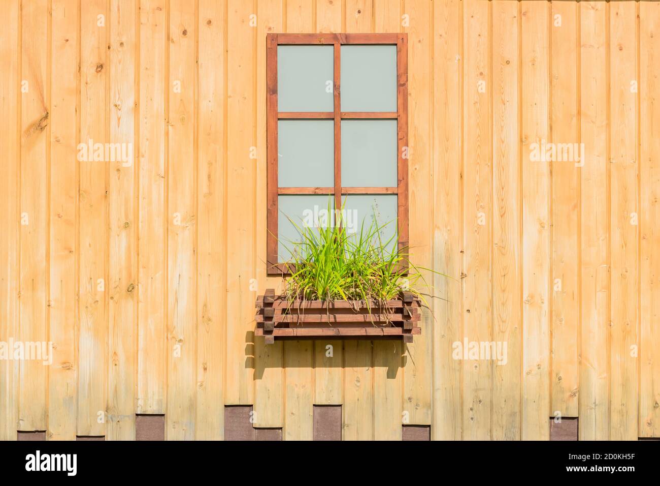 False window on wooden wall. Exterior decoration. Countryside life ...