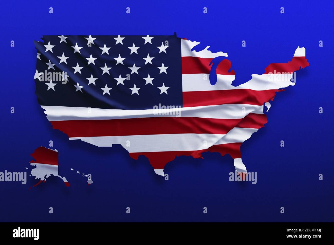 USA map shaped flag. American flag pattern in country map shape on blue ...