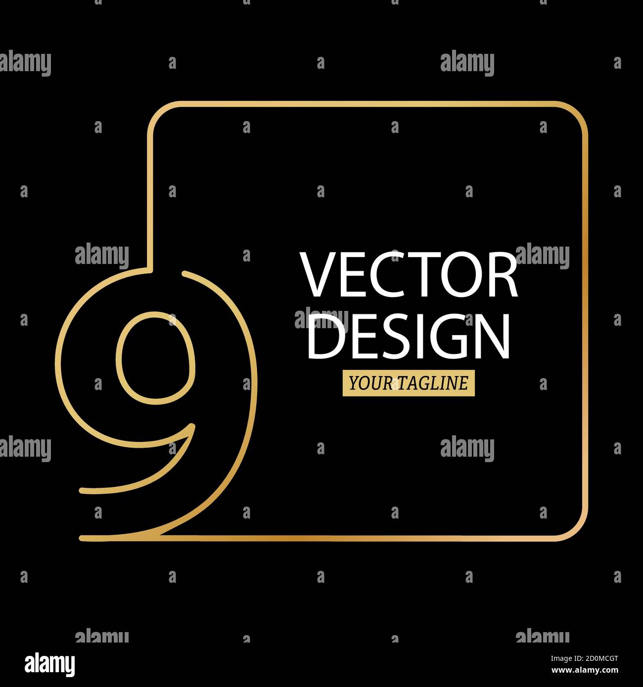 Stylized number 9 with a square border. Vector template for logo, label ...