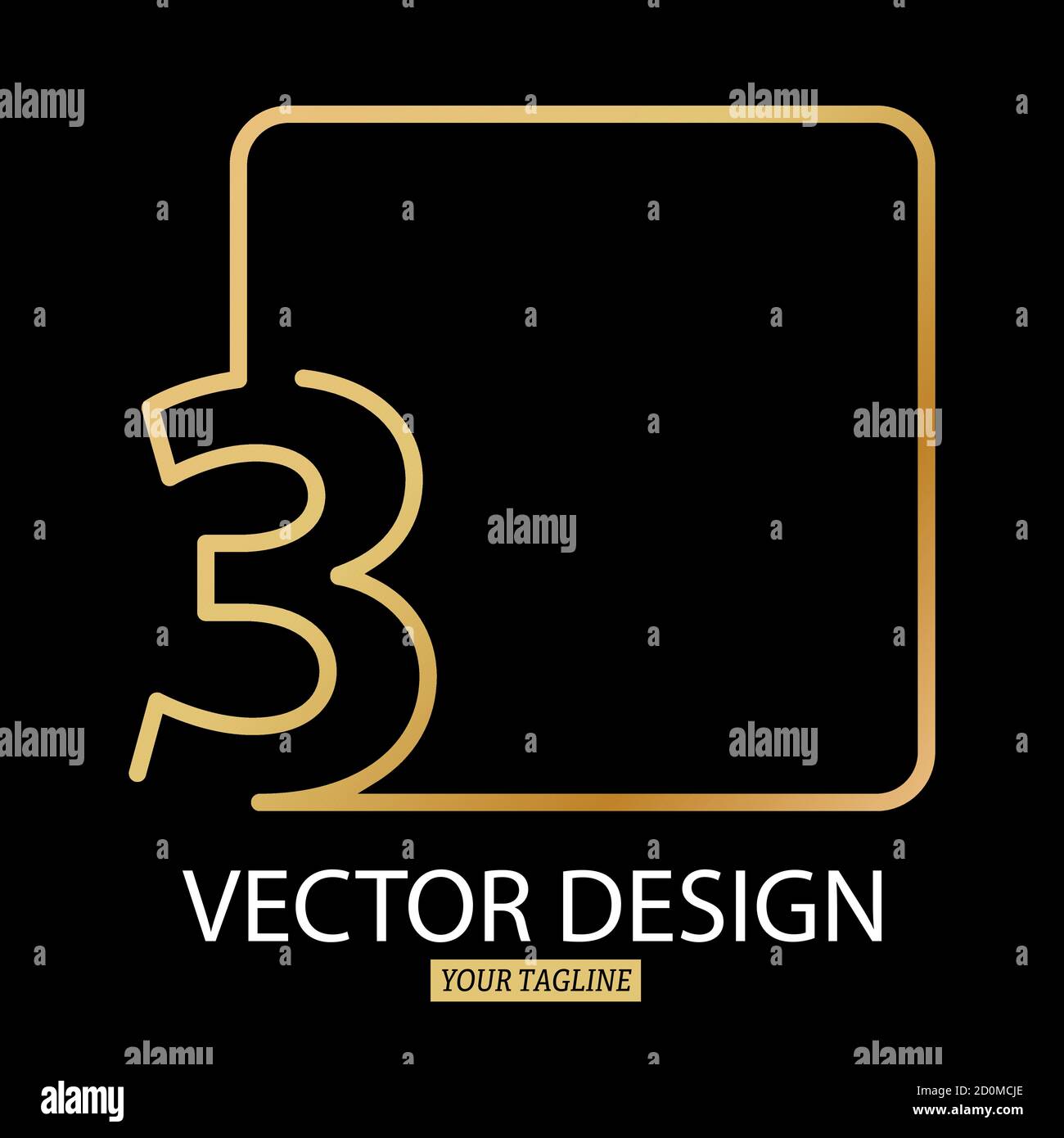 Stylized number 3 with a square border. Vector template for logo, label ...