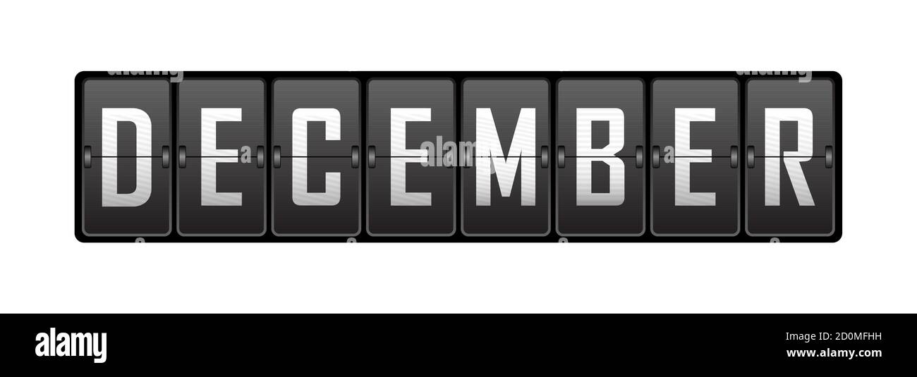 Desember. Name of the month on the cells of the mechanical tableau ...